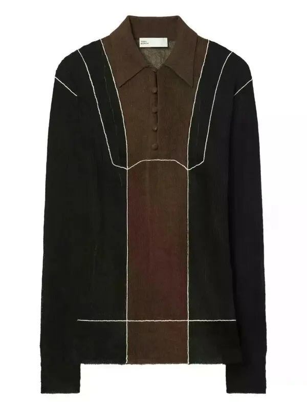 Tory Burch Colour-block Polo Top With Contrasting Stitching - Black