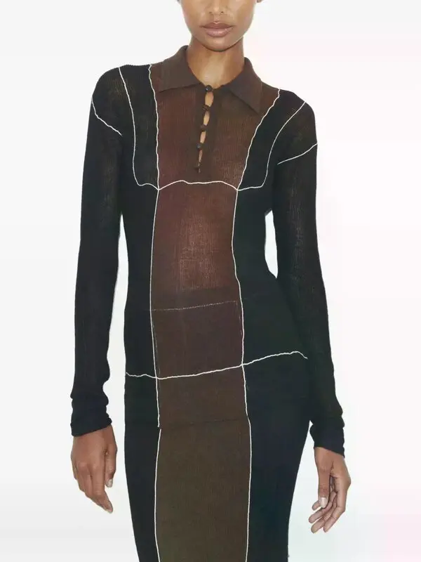 Tory Burch Colour-block Polo Top With Contrasting Stitching - Black