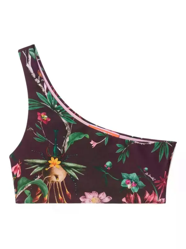 La DoubleJ Goddess One-shoulder Floral-print Bikini Top - Purple