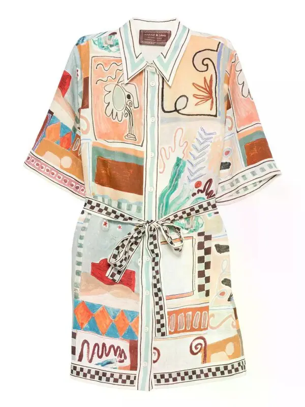ALEMAIS Abstract-print Mini Dress - Neutrals