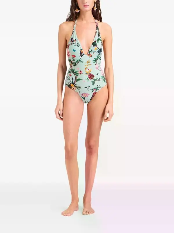 La DoubleJ Floral Print Halterneck One-piece Swimsuit - Blue