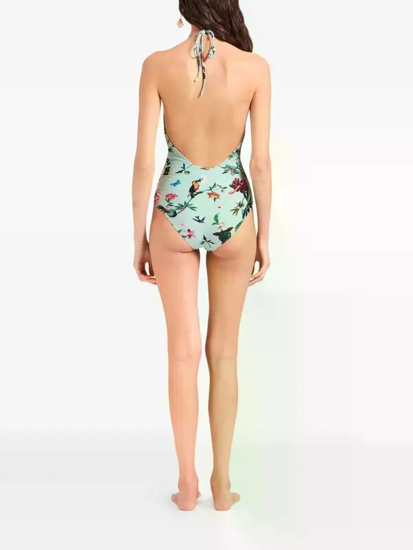 La DoubleJ Floral Print Halterneck One-piece Swimsuit - Blue