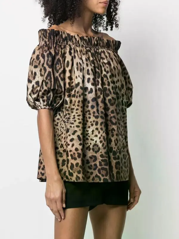 Dolce & Gabbana Leopard-print Off-shoulder Top - Brown