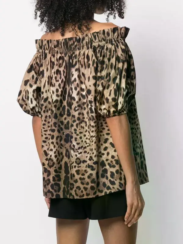 Dolce & Gabbana Leopard-print Off-shoulder Top - Brown