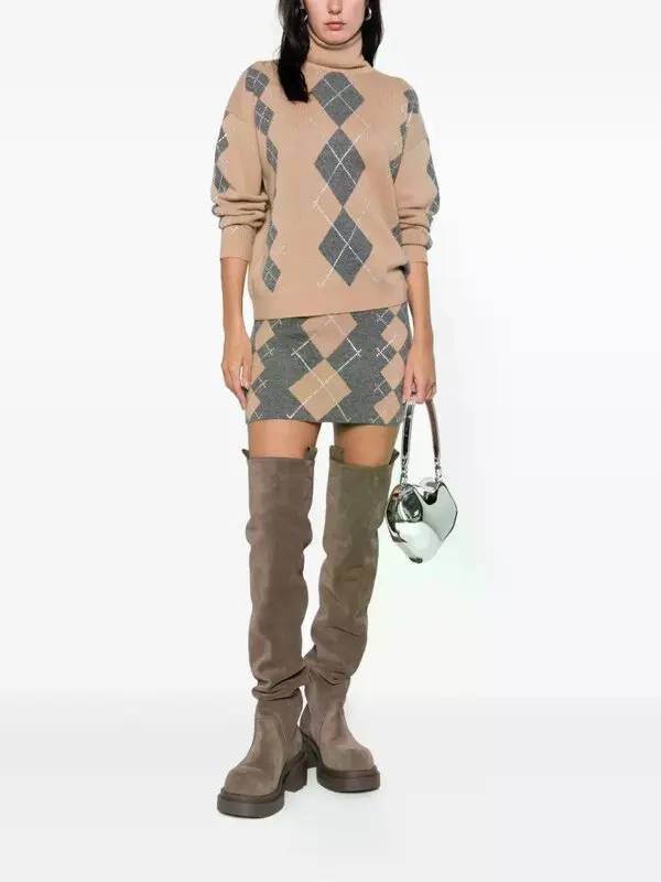 Retrofete Alberte Embellished Argyle Pattern Sweater - Neutrals