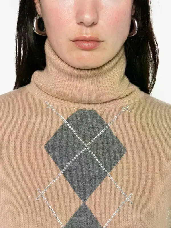 Retrofete Alberte Embellished Argyle Pattern Sweater - Neutrals
