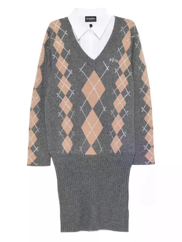 Retrofete Ornella Argyle-pattern Embellished Mini Dress