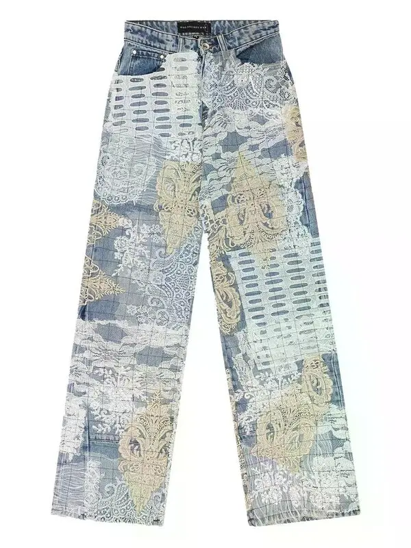 WHO DECIDES WAR Grid Lace Straight-fit Jeans