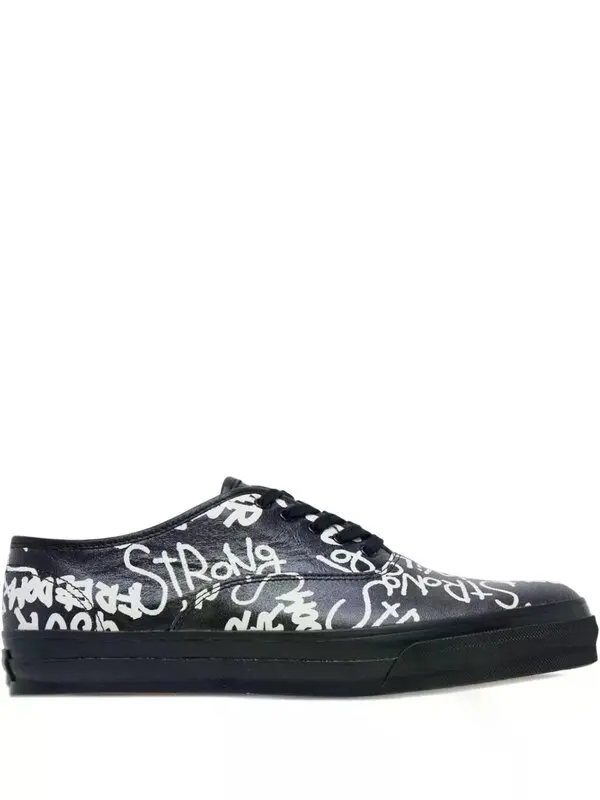 Comme Des Garçons Message-printed Leather Sneakers - Black