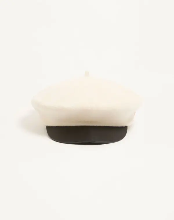 Valentino Garavani Vlogo Signature Beanie With Leather Visor - Ivory
