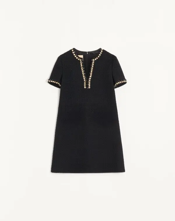 Valentino Garavani Embroidered Canestrello Tweed Short Dress - Black/silver