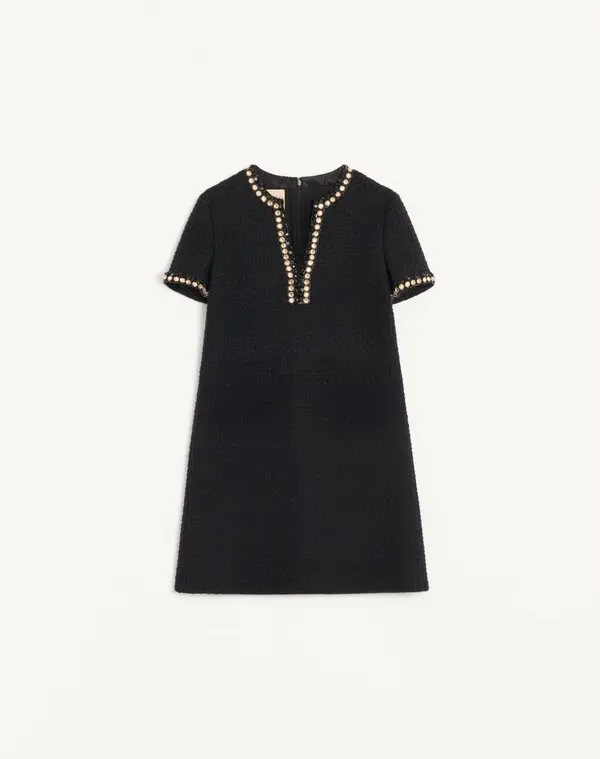 Valentino Garavani Embroidered Canestrello Tweed Short Dress - Black/silver