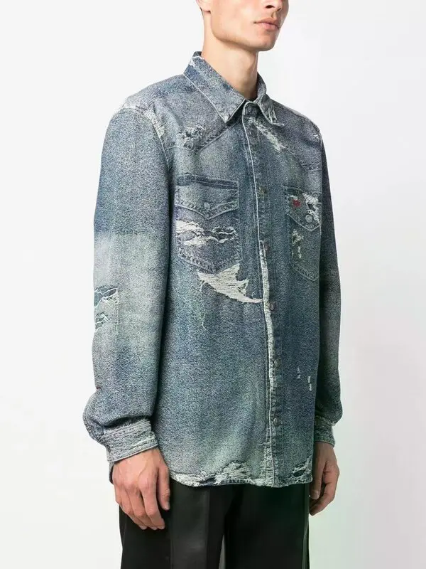 DIESEL® Distressed Long-sleeve Denim Shirt