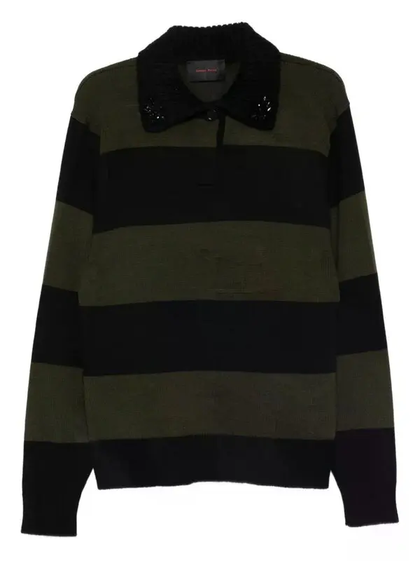 Simone Rocha Striped Embellished-collar Polo Shirt