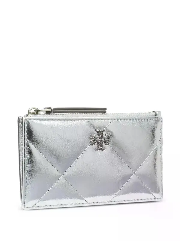 Tory Burch Kira Diamond-quilted Zip-up Card Case - Silver