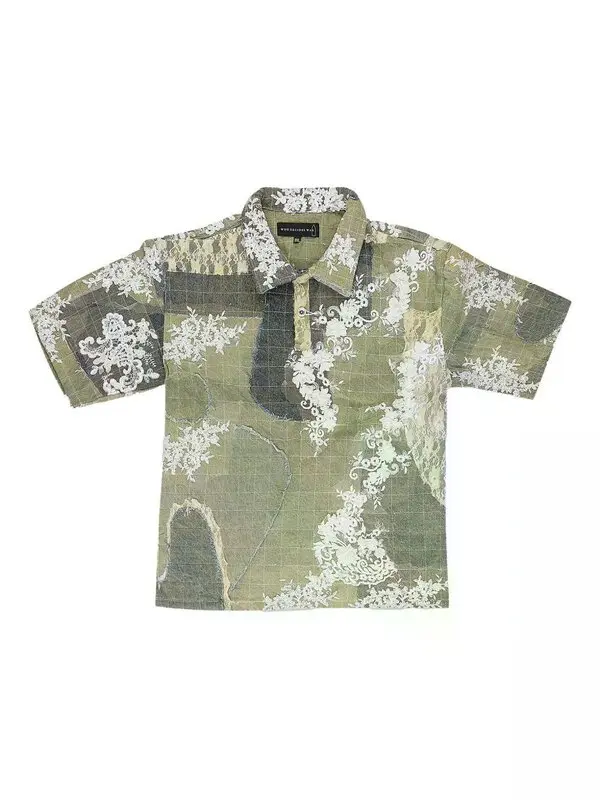 WHO DECIDES WAR Lace-detail Patchwork Polo Shirt - Green