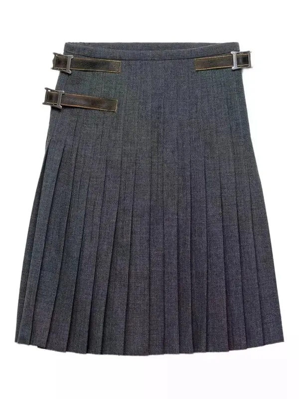 Prada Leather-strap Pleated Midi Skirt
