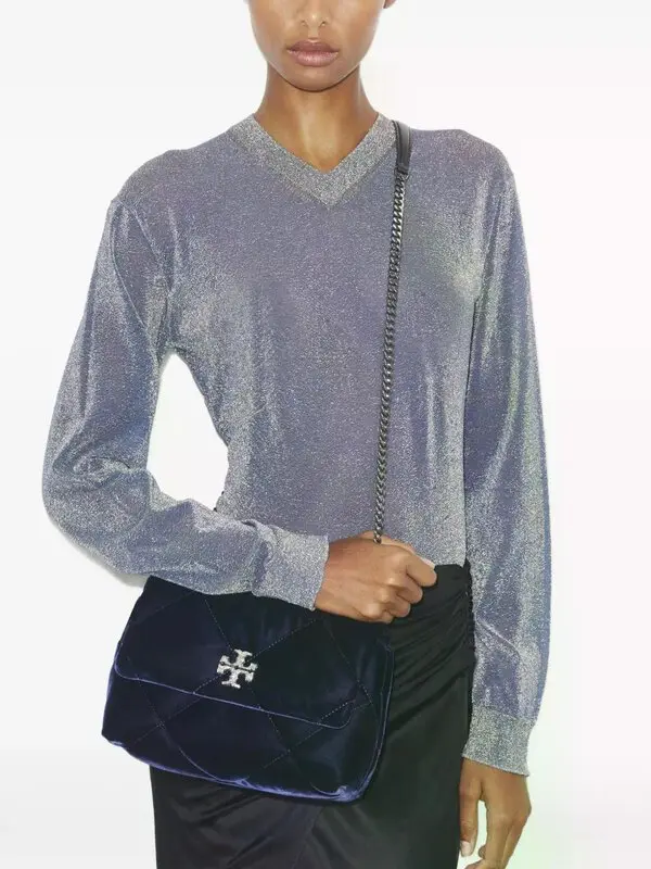 Tory Burch Kira Diamond-quilted Velvet Shoulder Bag - Blue