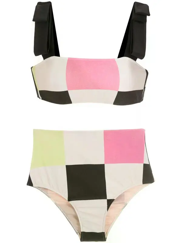 ADRIANA DEGREAS Check Print Bikini - White