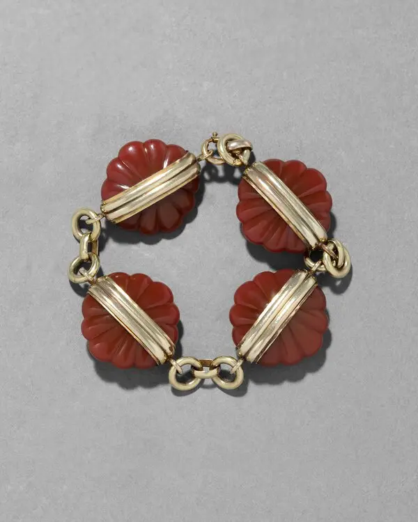 Alexis Bittar 1930s France Glass Deco Link Bracelet - Coral