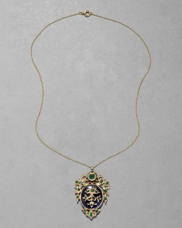 Alexis Bittar Antique 14k Hand-cut Emerald French Medallion Pendant Necklace - Gold