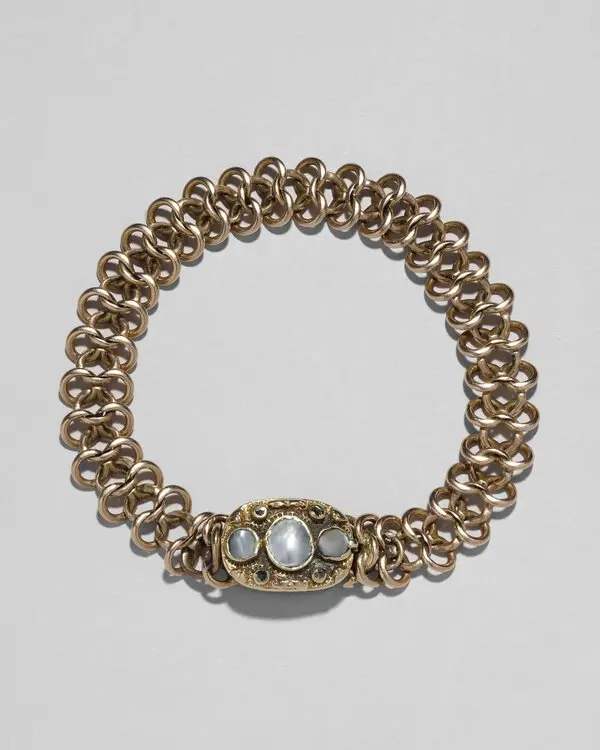 Alexis Bittar Antique 14k Mother Of Pearl & Diamond Link Bracelet - Gold