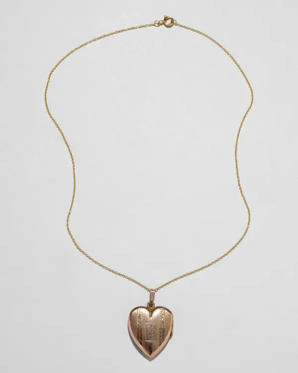 Alexis Bittar Antique 1920s Engraved Heart Locket Necklace - Gold