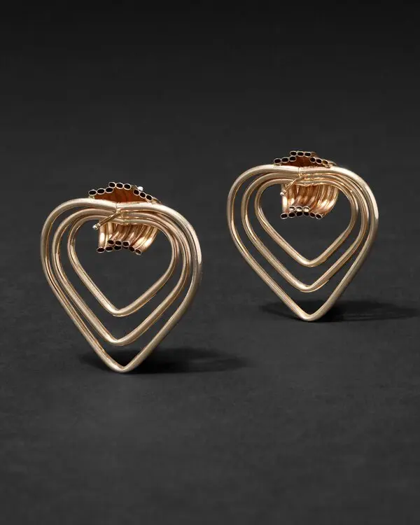 Alexis Bittar Vintage 1980s 14k Diamond Triple Heart Earrings - Gold