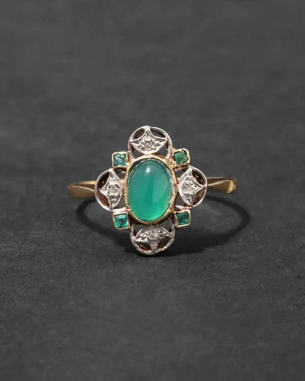 Alexis Bittar Antique 14k Ring With Emerald And Diamond Floral Design - Gold