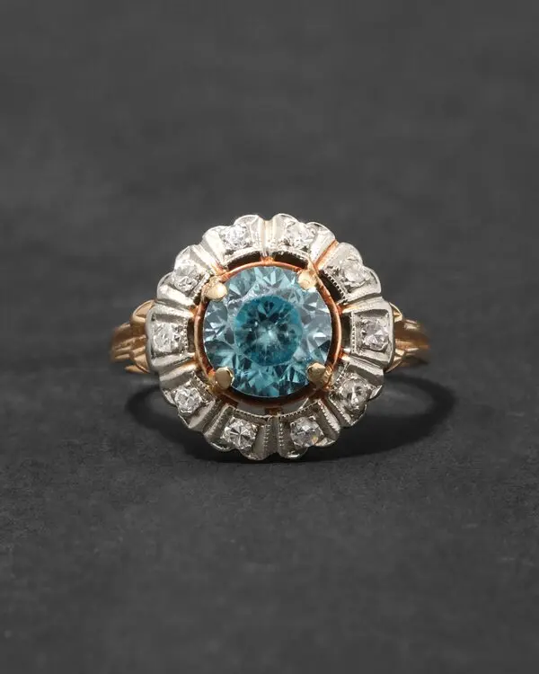 Alexis Bittar Antique 1920s Aquamarine And Diamond Ring - Gold