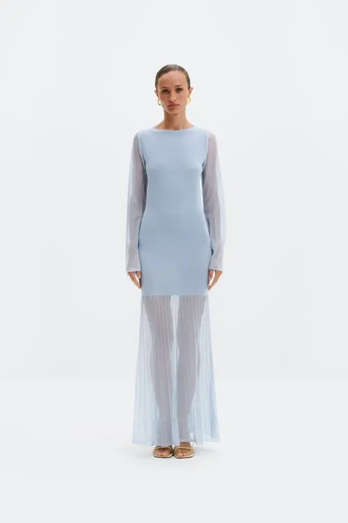 MALINA Haisley Sheer Knitted Maxi Dress - Sky