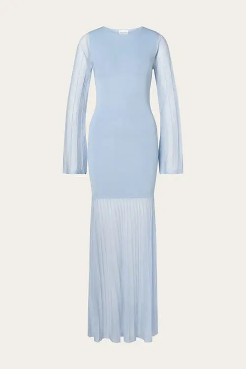 MALINA Haisley Sheer Knitted Maxi Dress - Sky