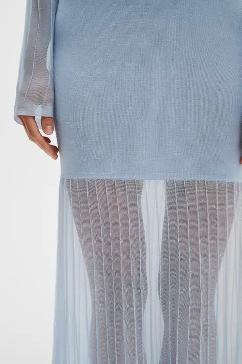MALINA Haisley Sheer Knitted Maxi Dress - Sky