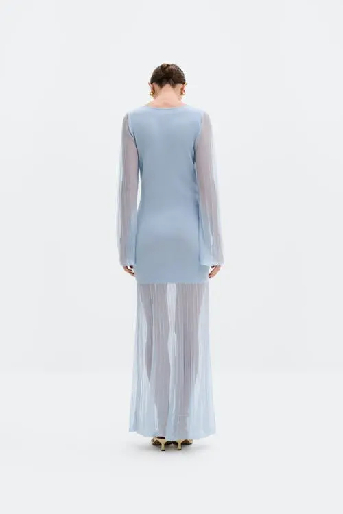 MALINA Haisley Sheer Knitted Maxi Dress - Sky