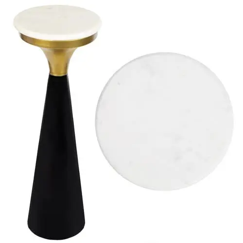 JONATHAN Y Oliver 22.25" Mid-century Glam Retro Metal Drink Table And Decorative End Table With White Marble Round Top - Black/white/gold
