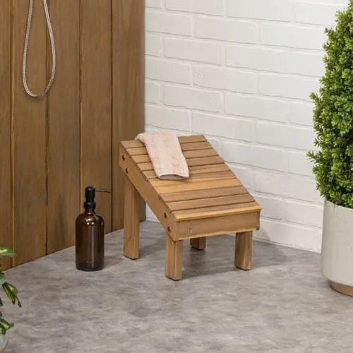 JONATHAN Y Saru Minimalist Solid Acacia Wood Shower Foot Rest For Shaving Legs