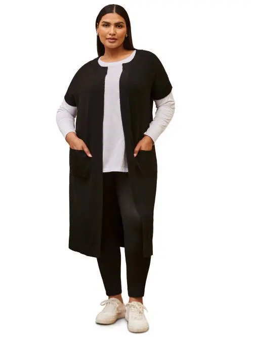 LIVE UNLIMITED Ribbed Neck Longline Cardigan