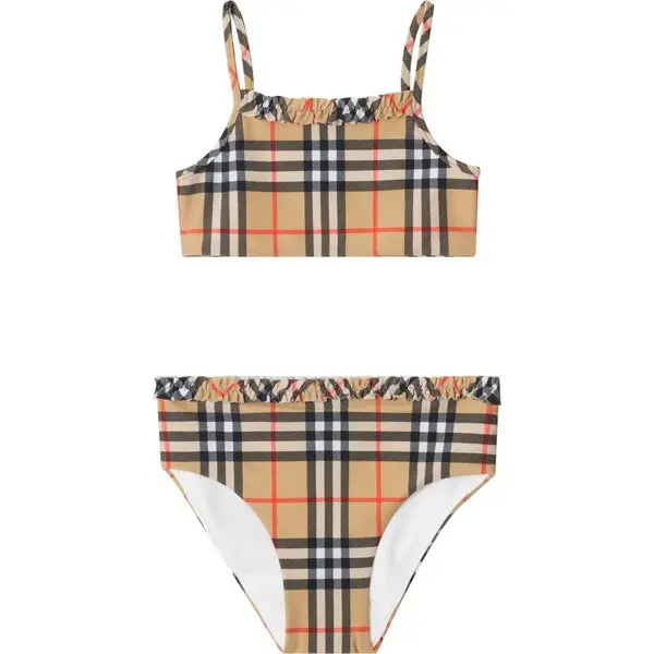 Burberry Ruffled Trim Check Bikini - Sand Beige