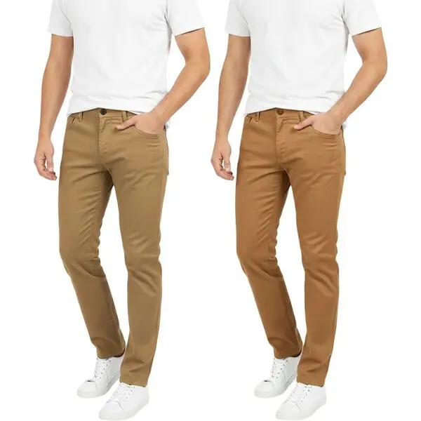 BENBEN 2 Pack Chinos Slim Fit Stretch Pants - Khaki/brown