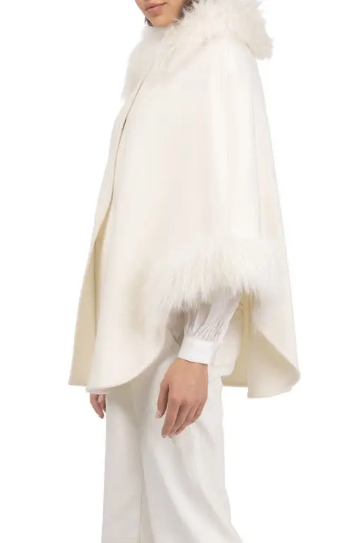 Gorski Wool Cape With Shearling Collar And Cuffs - Ivory