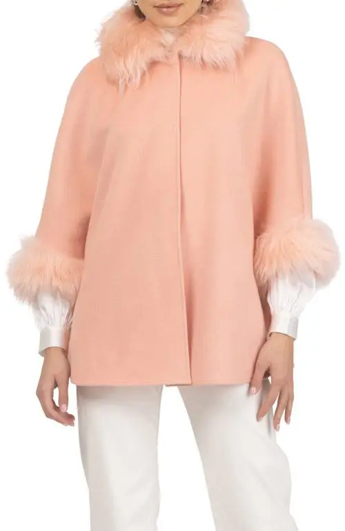 Gorski Wool Cape With Shearling Collar And Cuffs - Light Pink