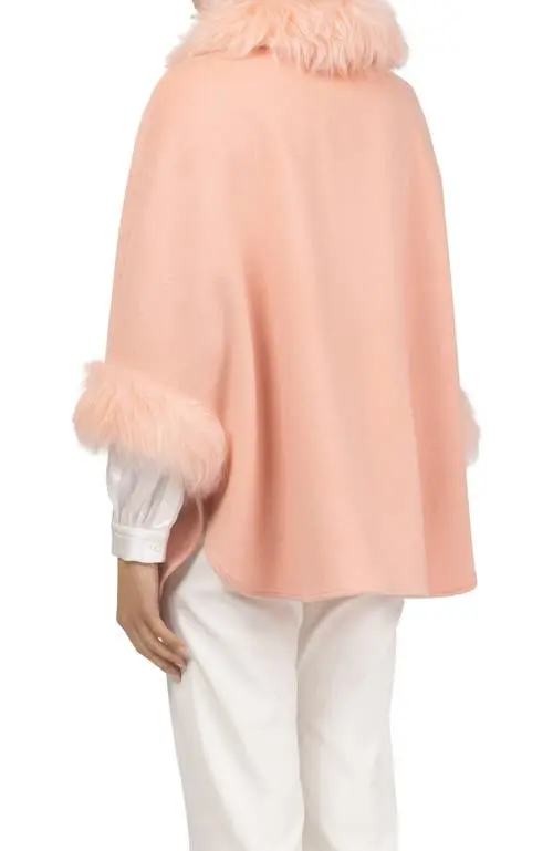 Gorski Wool Cape With Shearling Collar And Cuffs - Light Pink
