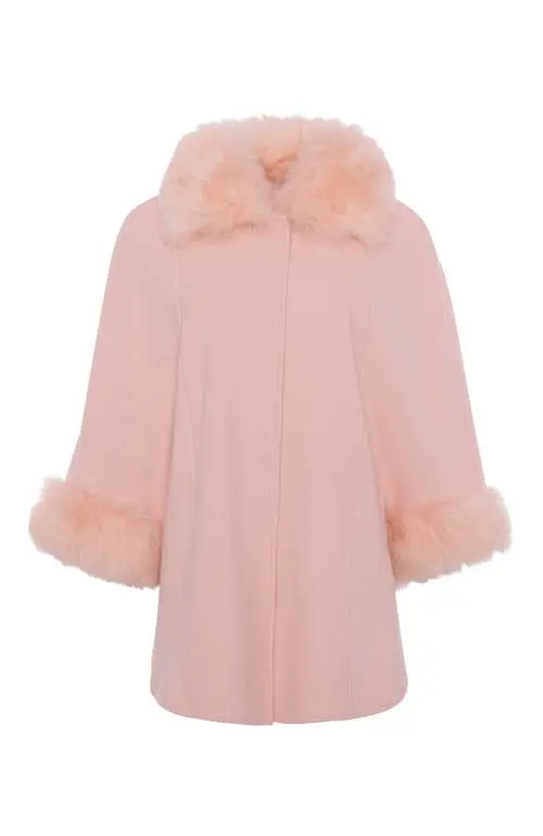 Gorski Wool Cape With Shearling Collar And Cuffs - Light Pink