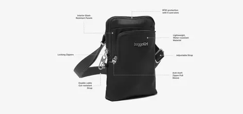 BAGGALLINI Securtex Anti-theft Activity Small Crossbody Bag - Black