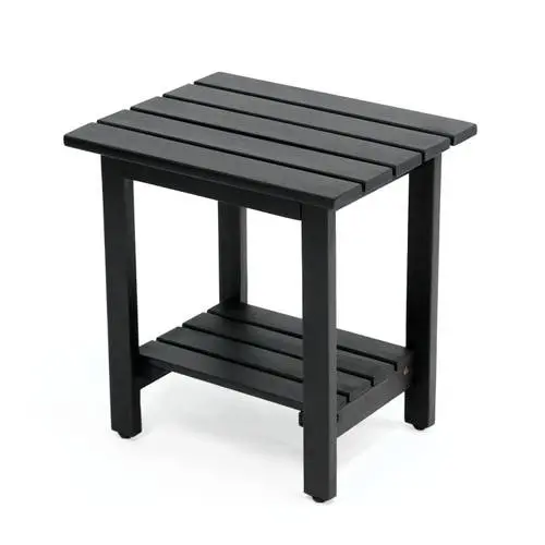 JONATHAN Y Kellie 16.1" Cottage Classic Slatted Solid Acacia Wood Indoor/outdoor Side Table With Shelf - Black