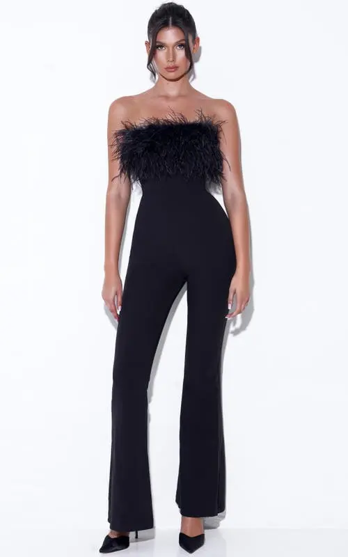 MISS CIRCLE Kylan Feather-trimmed Jumpsuit