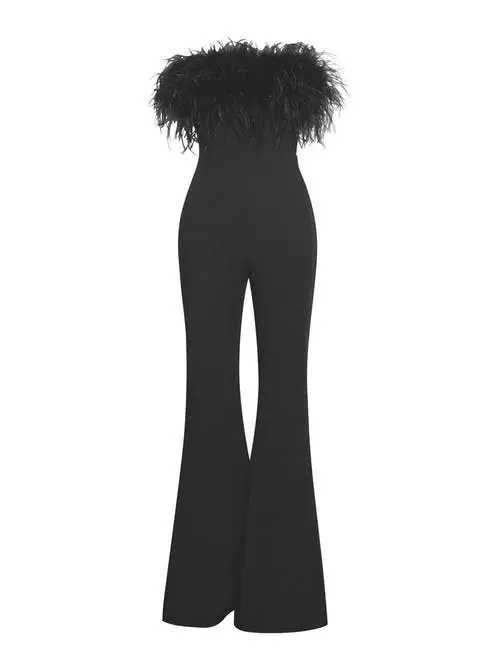 MISS CIRCLE Kylan Feather-trimmed Jumpsuit