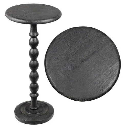 JONATHAN Y Augustus 24.5" Cottage Classic Spindle Wood Pedestal Round Drink Table And Decorative End Table - Black