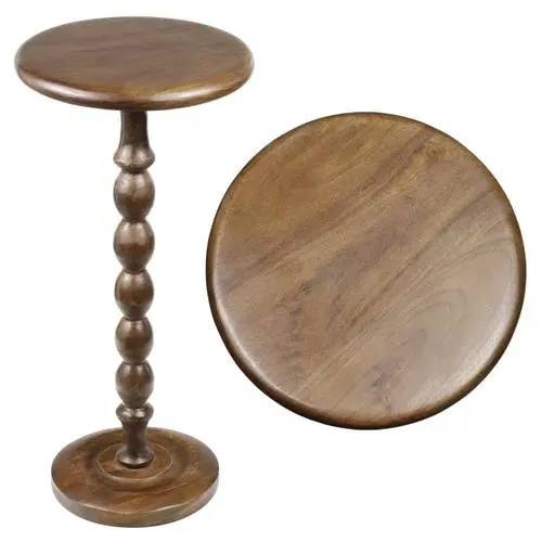 JONATHAN Y Augustus 24.5" Cottage Classic Spindle Wood Pedestal Round Drink Table And Decorative End Table - Dark Brown