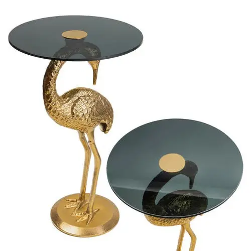 JONATHAN Y Blanche 25" Classic Mid-century Glass Top Flamingo End Table - Gold/black
